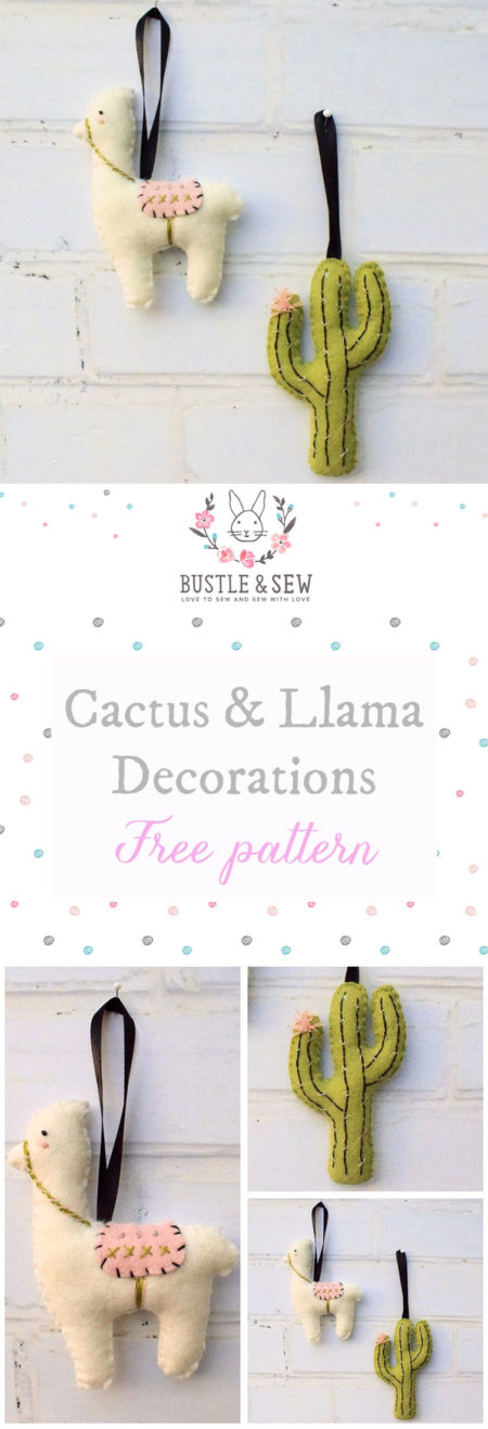 Felt Llama & Cactus Decorations - a free sewing pattern from Bustle & Sew